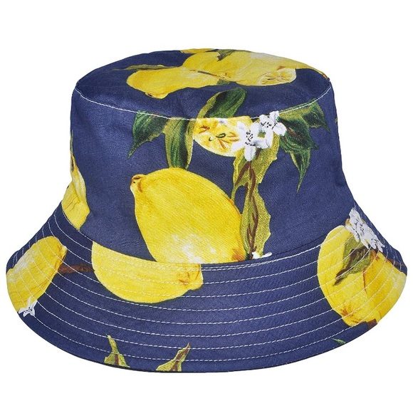 Accessories | Womans Blue Lemon Pattern Bucket Hat Nwt | Poshmark